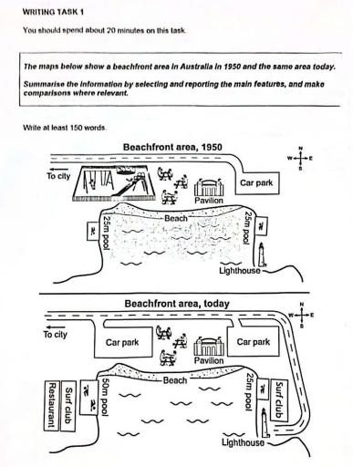 The maps below show a beachfront area in Australia in 1950 and the same ...