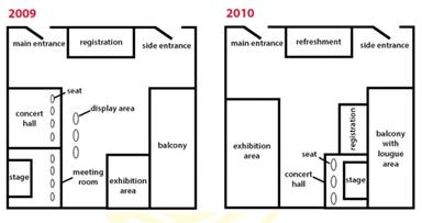 The maps below compare 2 floor plans of one trade conference held in ...