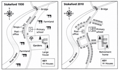 The maps below show the village of Stokeford in 1930 and 2010 - IELTS Writing Essay Sample