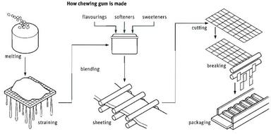 The diagram illustrates the process of manufacturing chewing gum ...