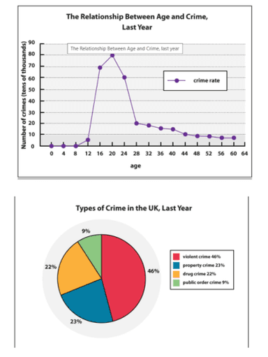 The line graph and pie chart below show information on crime in the UK ...