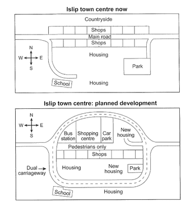 The maps below show the centre of a small town called Islip as it is ...