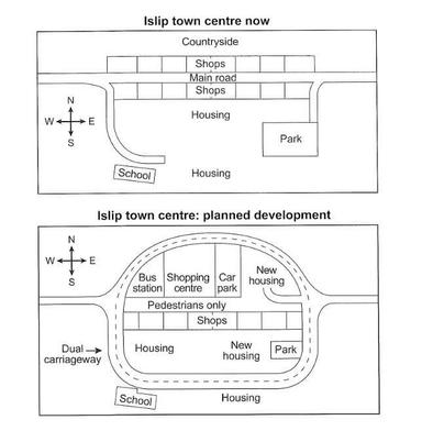 The maps below show the centre of a small town called Islip as it is ...